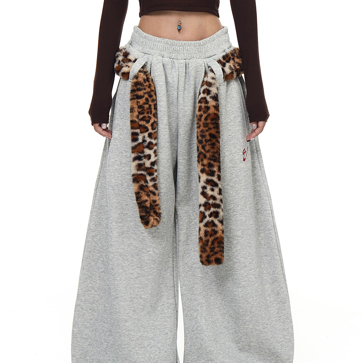 Leopard Fuzzy Belt Wide-Leg Sweatpants with Vintage Style | Sanhoo ...