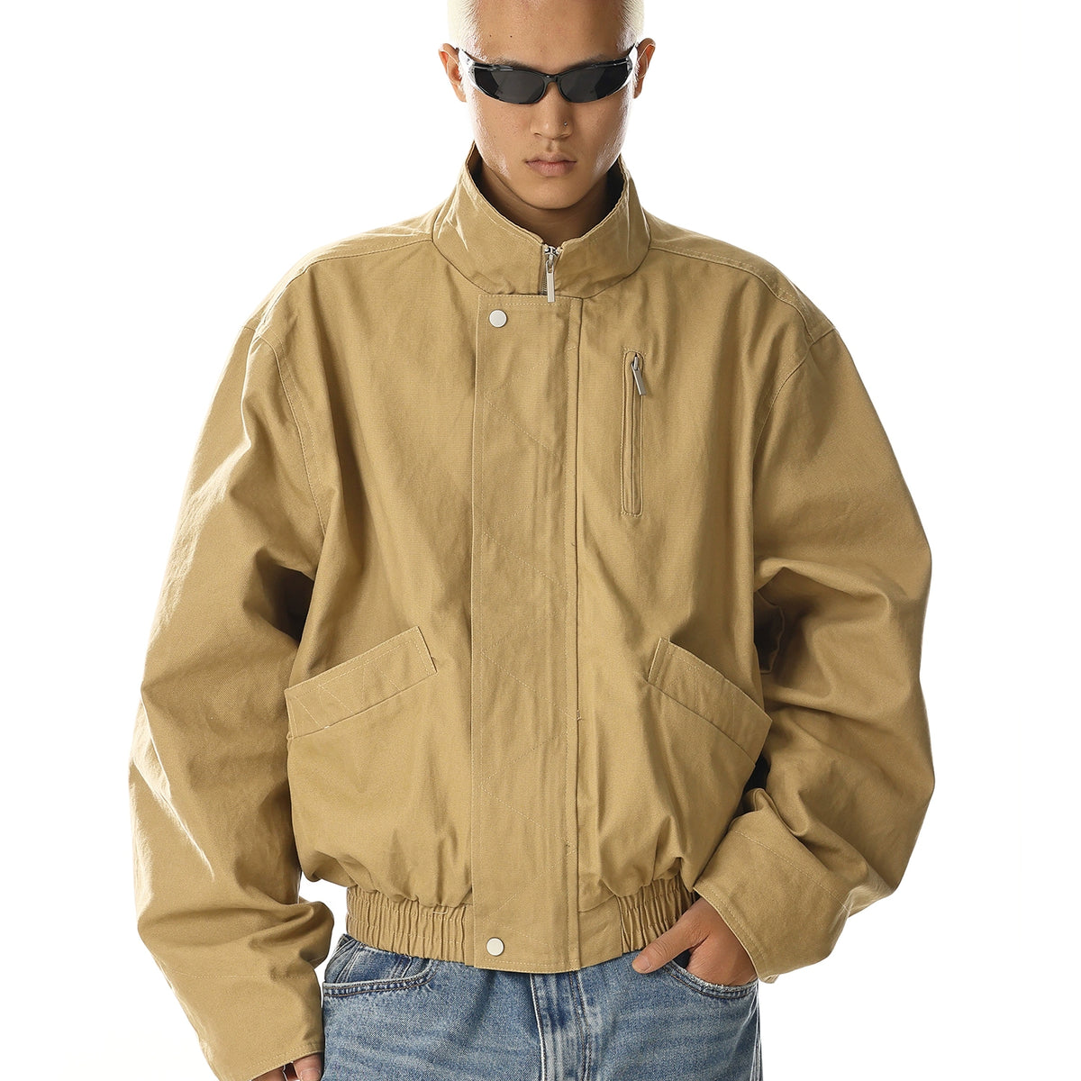 Vintage Stand Collar Flight Jacket with Utility Design | Sanhoostudio ...