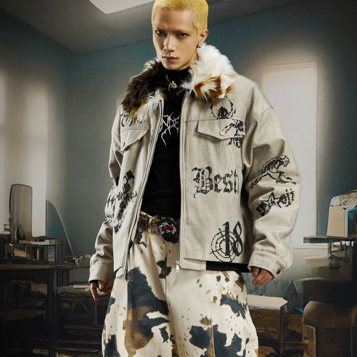Gothic Fur-Collar Punk Padded Jacket | Sanhoostudio – sanhoostudio